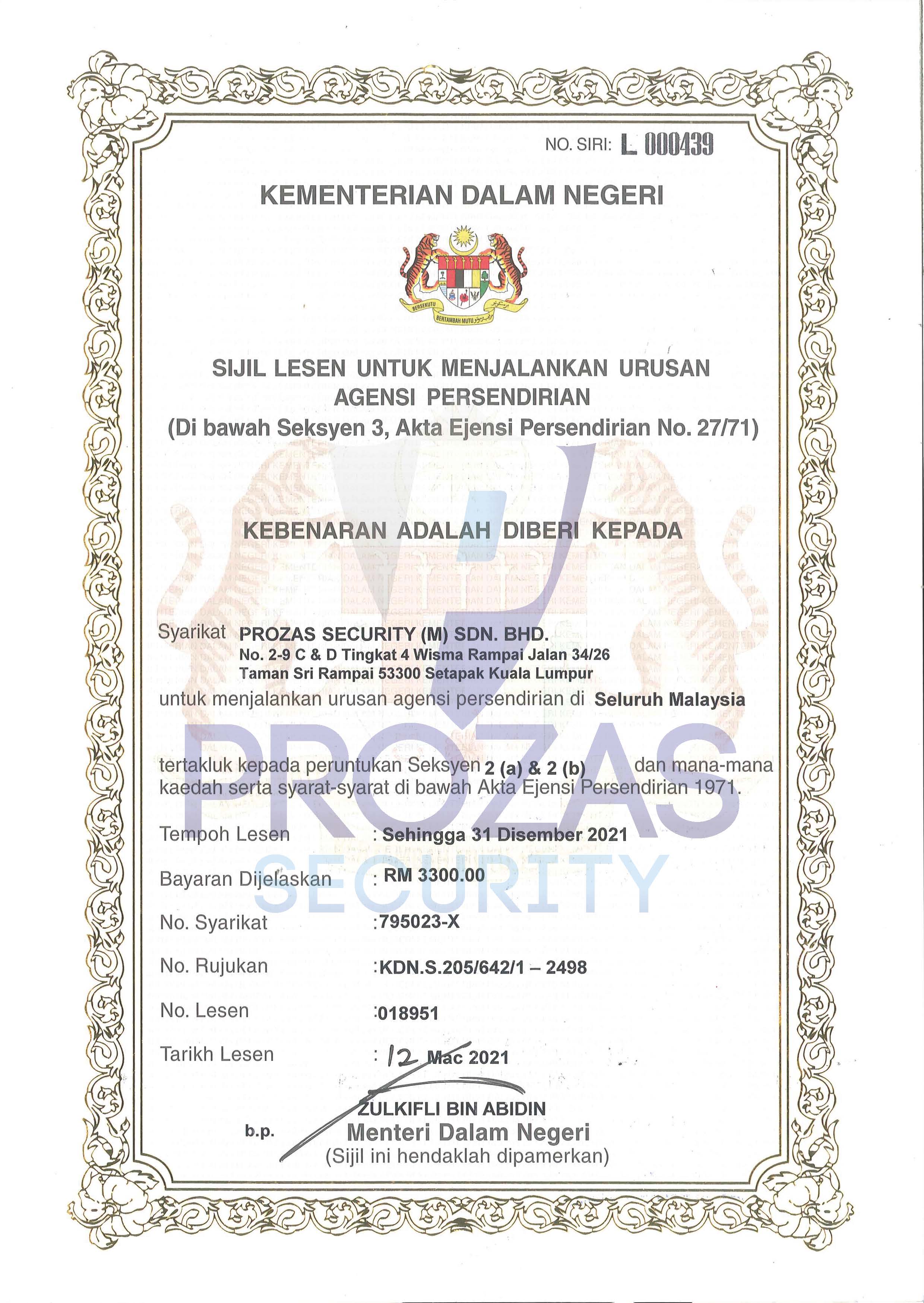 Licence & Registration - Prozas Security
