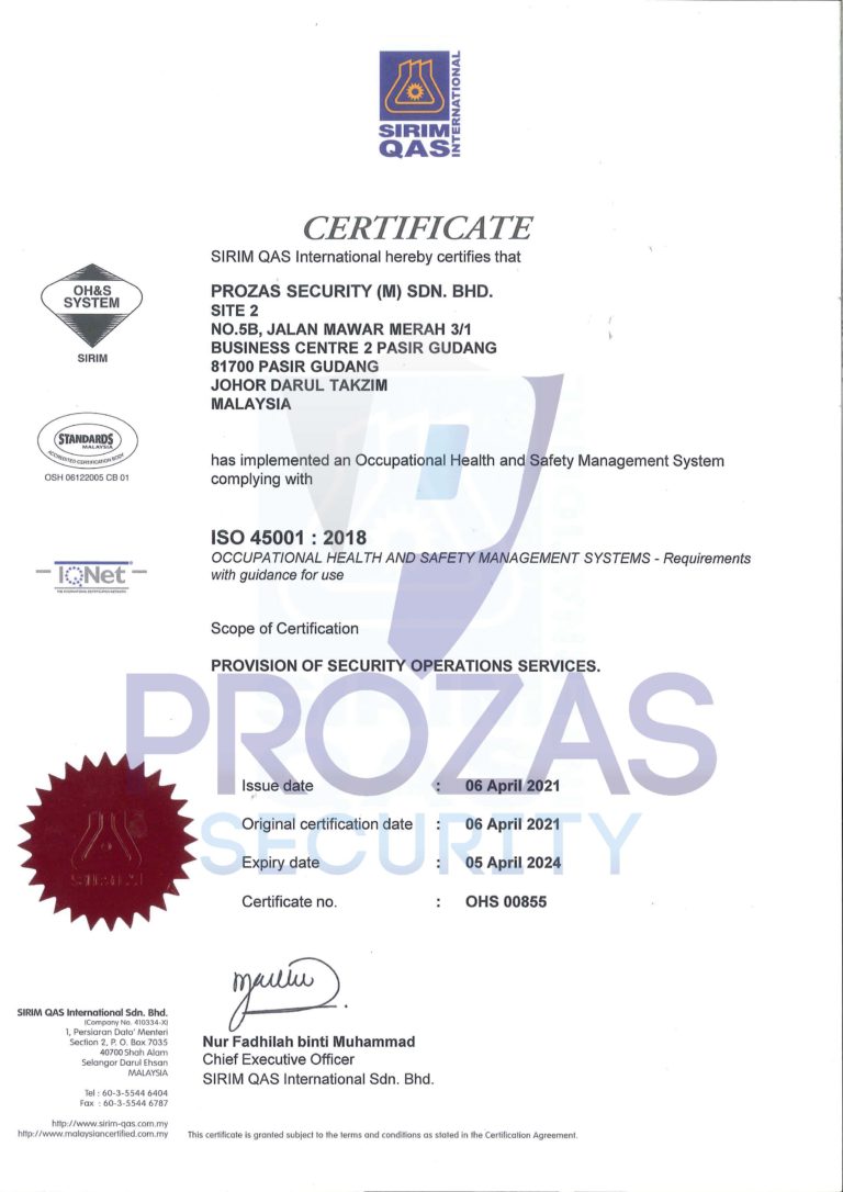 SIRIM QAS International Certification - Prozas Security